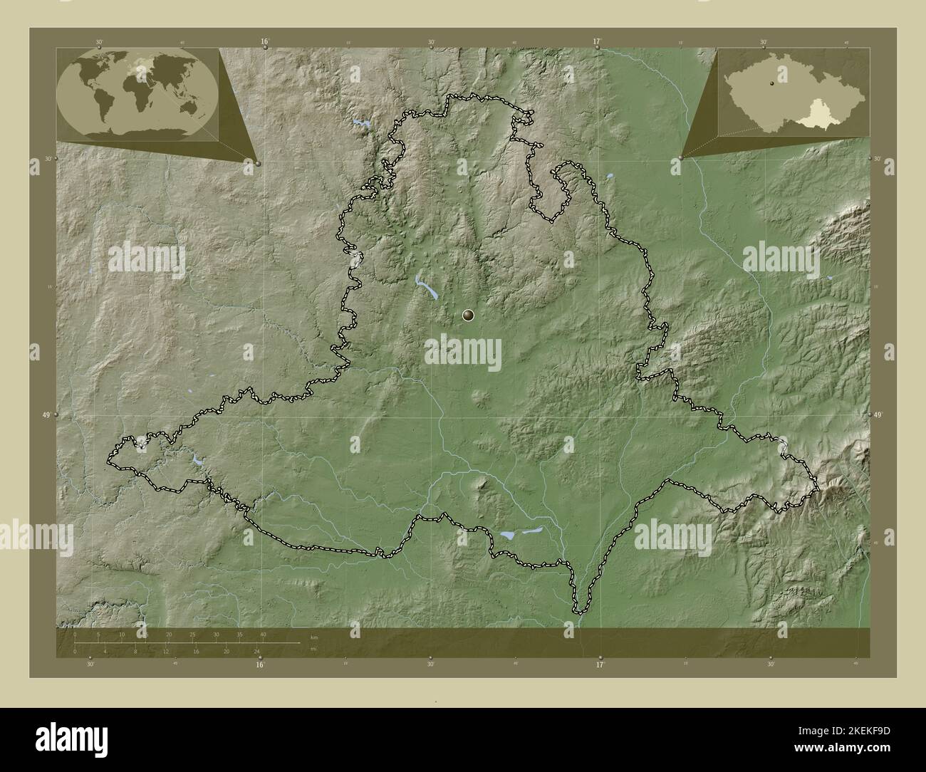 Jihomoravsky, region of Czech Republic. Elevation map colored in wiki style with lakes and ...