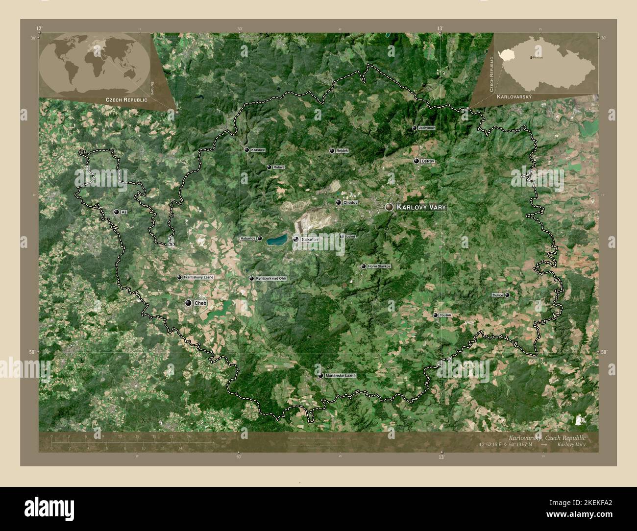 Karlovarsky, region of Czech Republic. High resolution satellite map ...