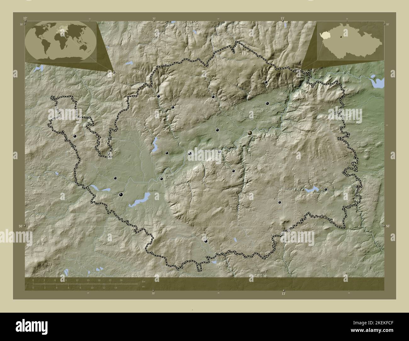 Karlovarsky, region of Czech Republic. Elevation map colored in wiki ...