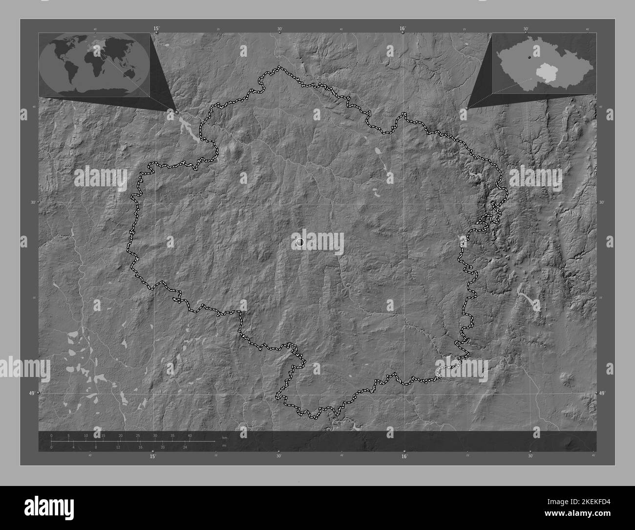 Kraj Vysocina, region of Czech Republic. Bilevel elevation map with ...