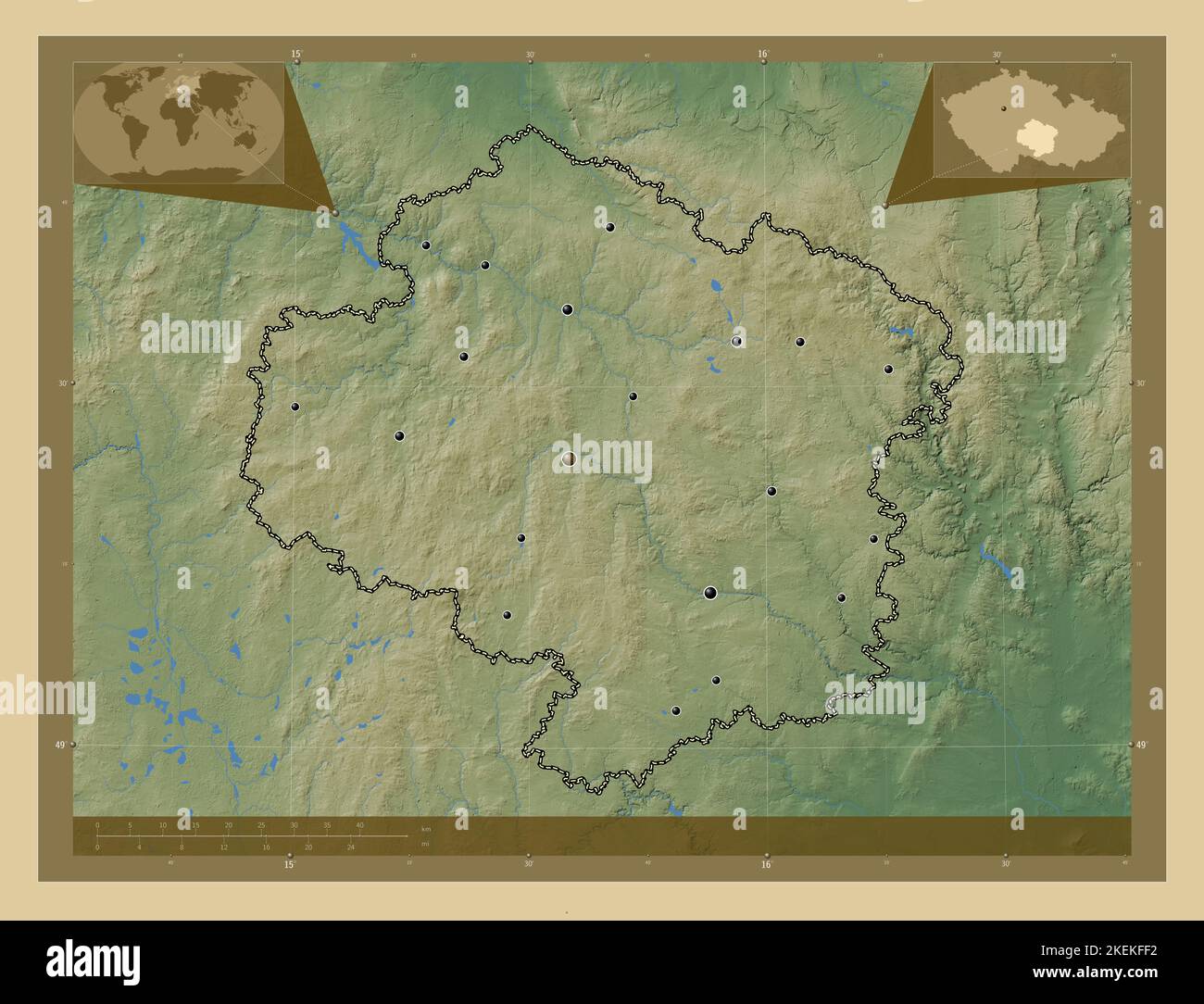 Kraj Vysocina, region of Czech Republic. Colored elevation map with ...