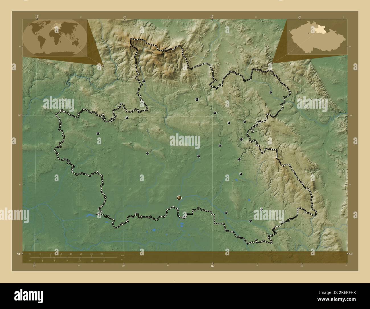 Kralovehradecky, region of Czech Republic. Colored elevation map with ...