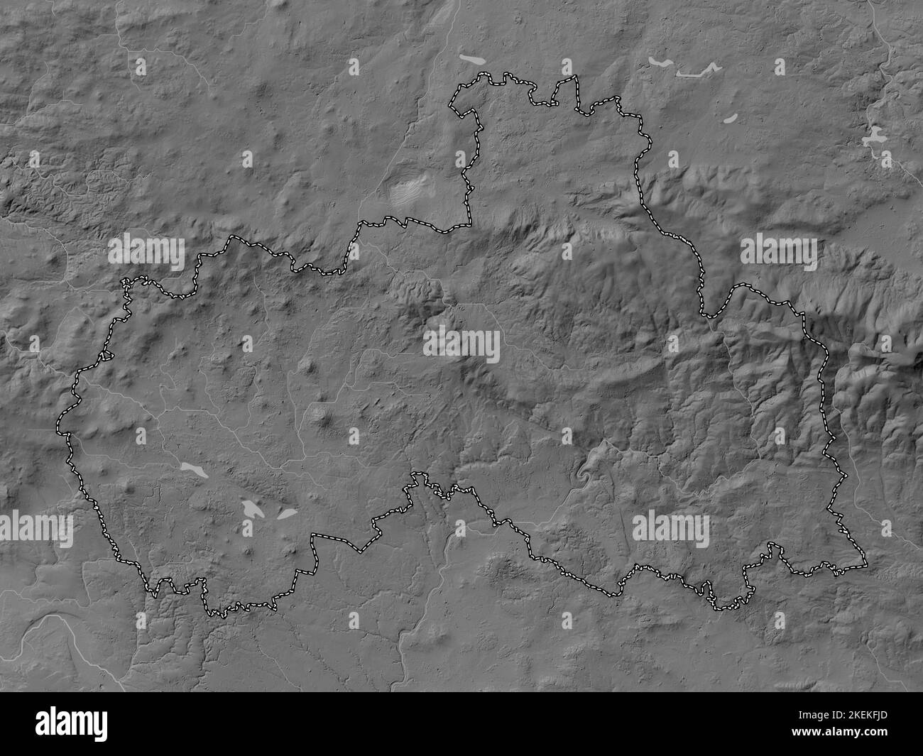 Liberecky, region of Czech Republic. Grayscale elevation map with lakes ...