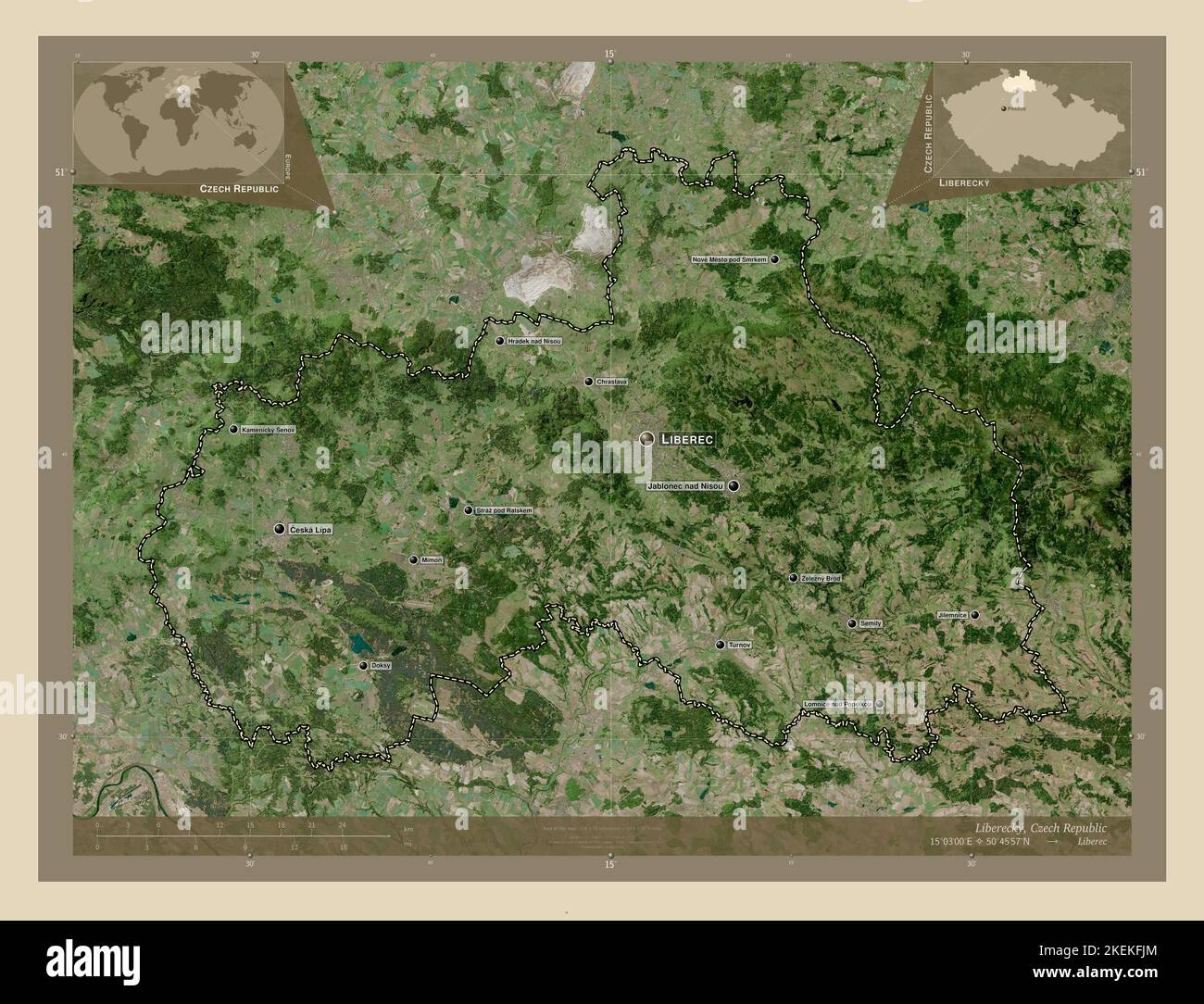 Liberecky, region of Czech Republic. High resolution satellite map ...