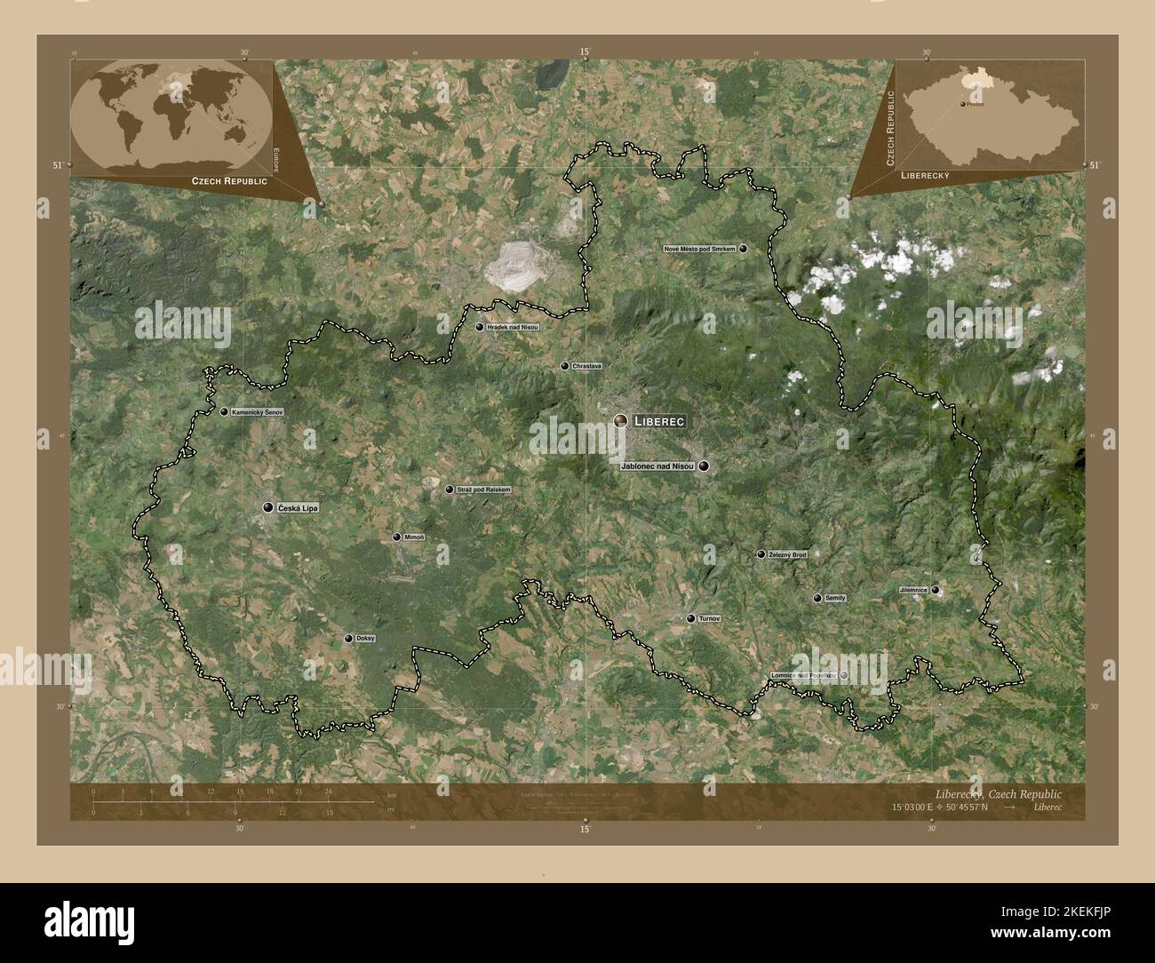 Liberecky, region of Czech Republic. Low resolution satellite map ...