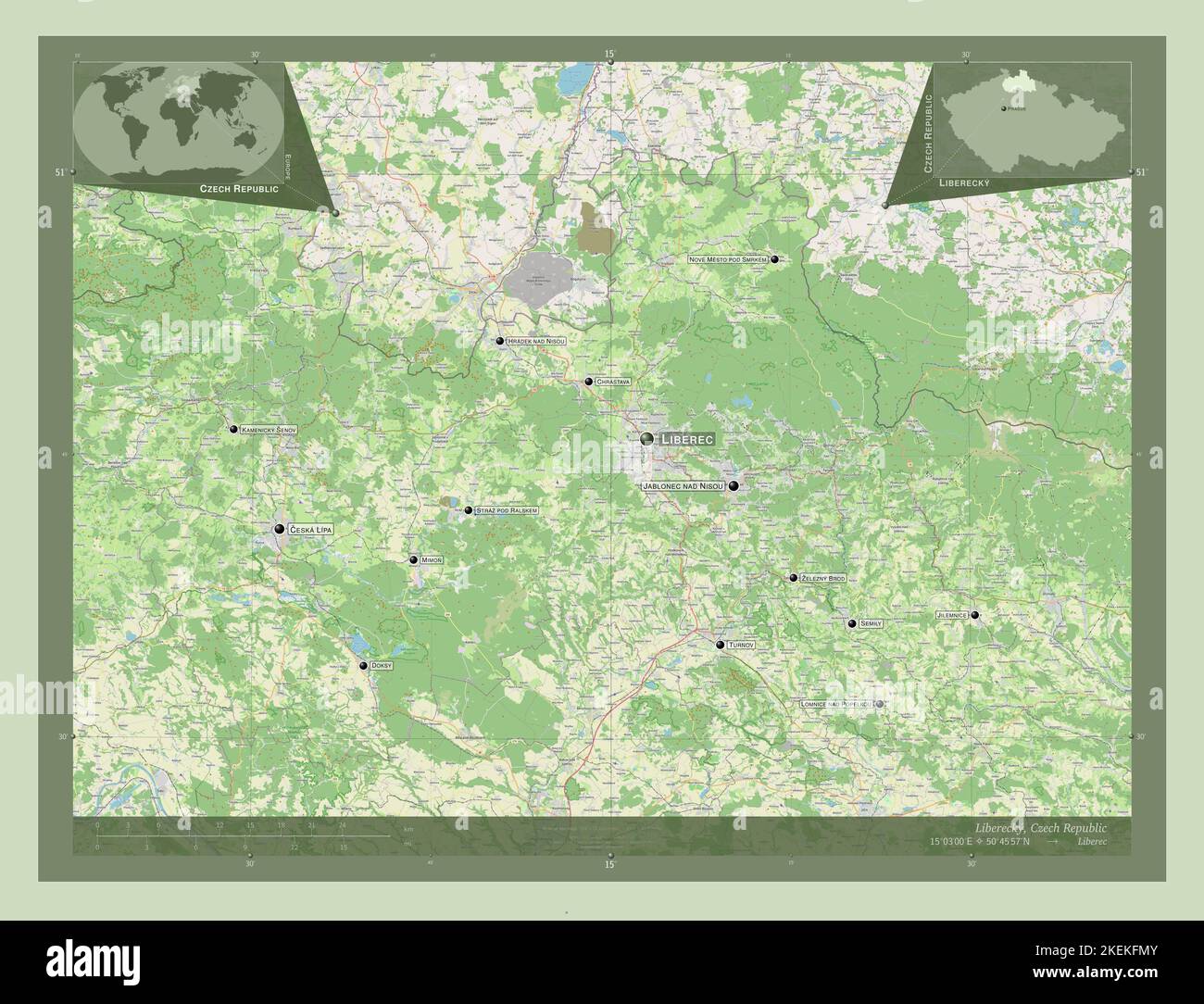 Liberecky, region of Czech Republic. Open Street Map. Locations and ...