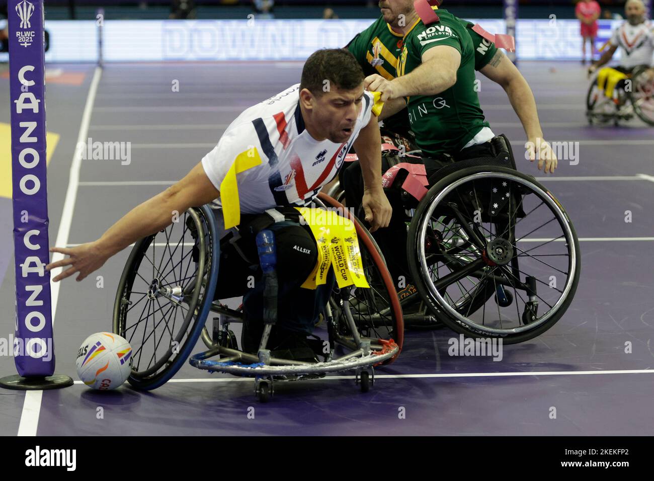France's Mostefa Abassi scores his 4th try during the Wheelchair Rugby ...