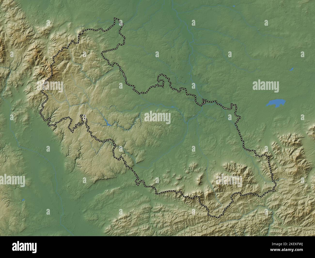 Moravskoslezsky, region of Czech Republic. Colored elevation map with ...