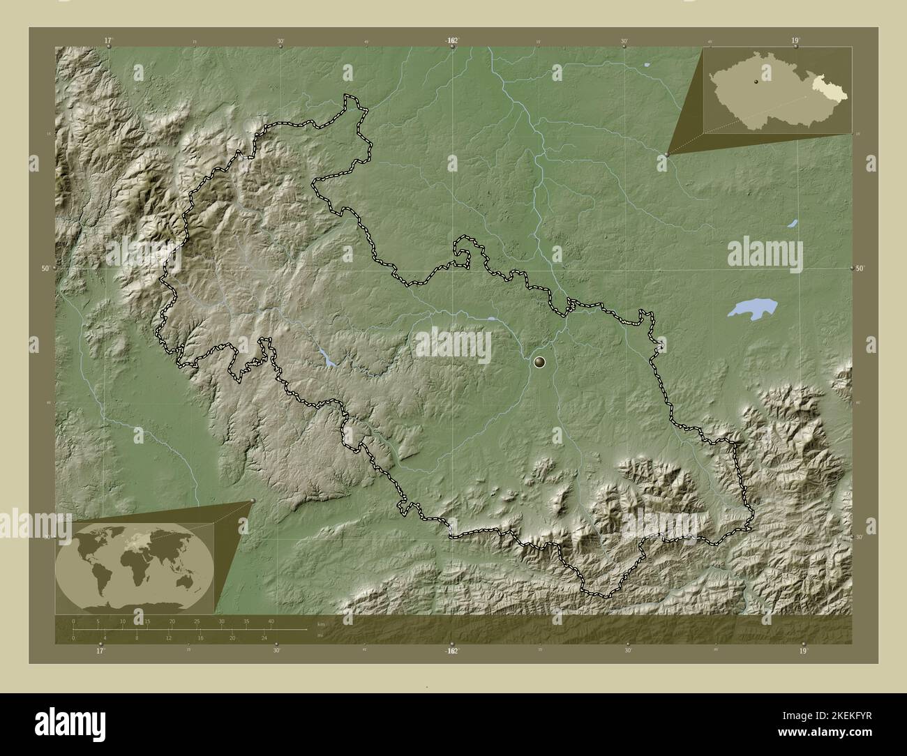Moravskoslezsky, region of Czech Republic. Elevation map colored in ...