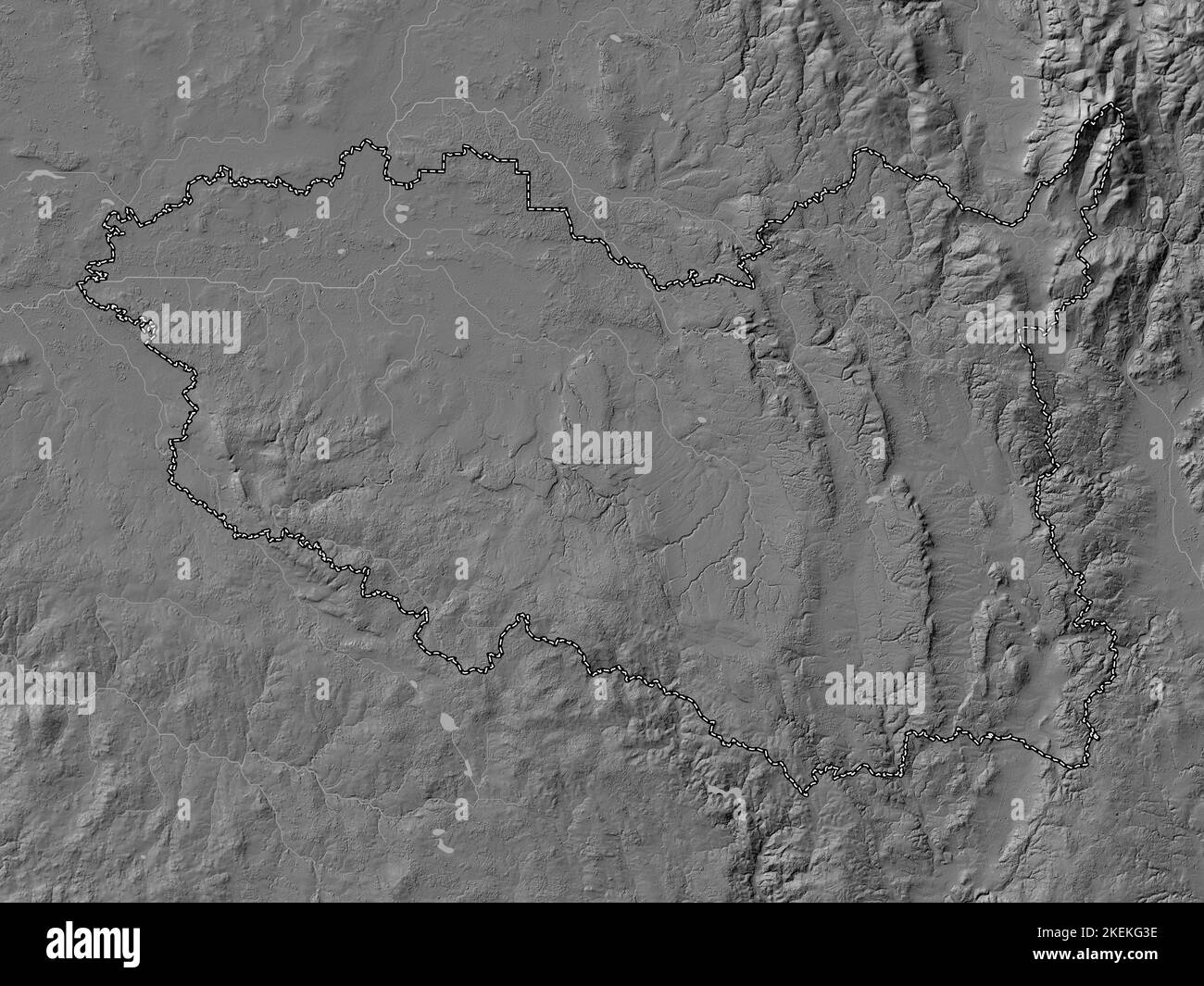 Pardubicky, region of Czech Republic. Bilevel elevation map with lakes ...