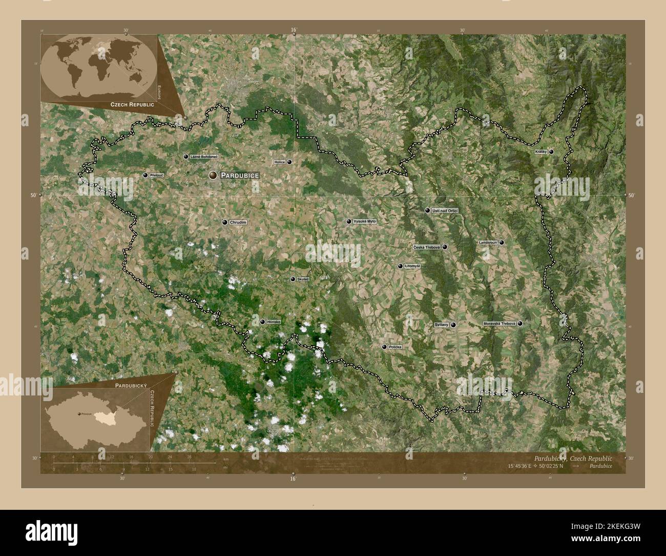 Pardubicky, region of Czech Republic. Low resolution satellite map ...