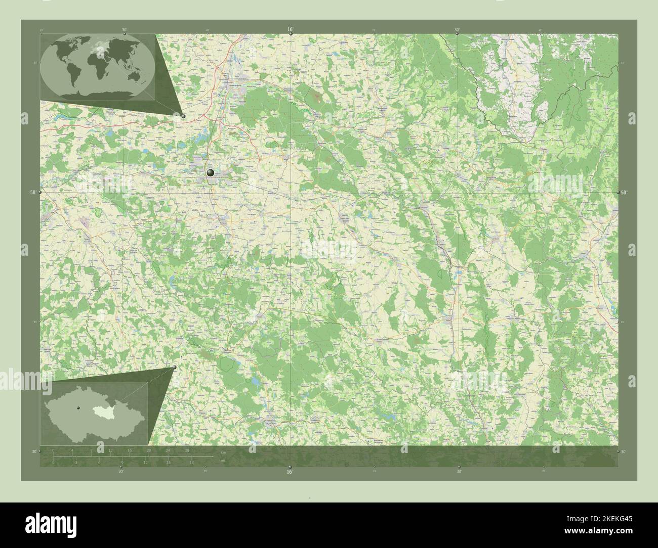 Pardubicky, region of Czech Republic. Open Street Map. Corner auxiliary ...
