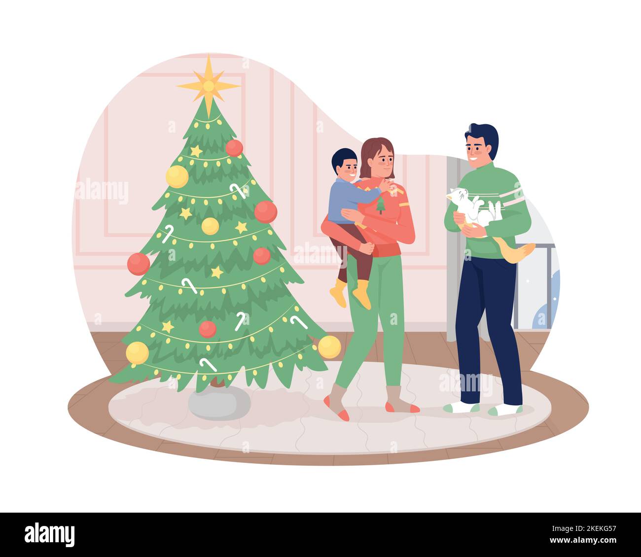 Family members on Christmas 2D vector isolated illustration Stock ...