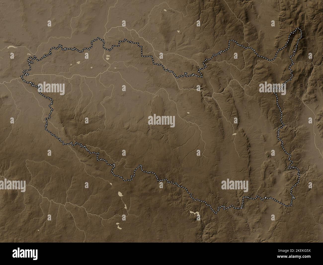 Pardubicky, region of Czech Republic. Elevation map colored in sepia ...