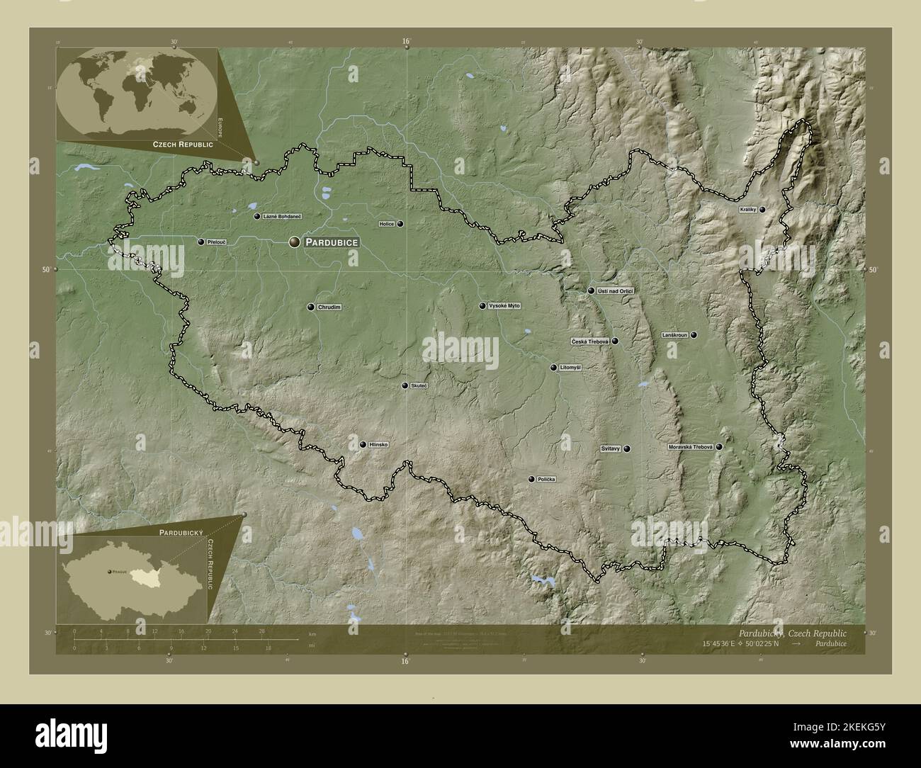 Pardubicky, region of Czech Republic. Elevation map colored in wiki ...