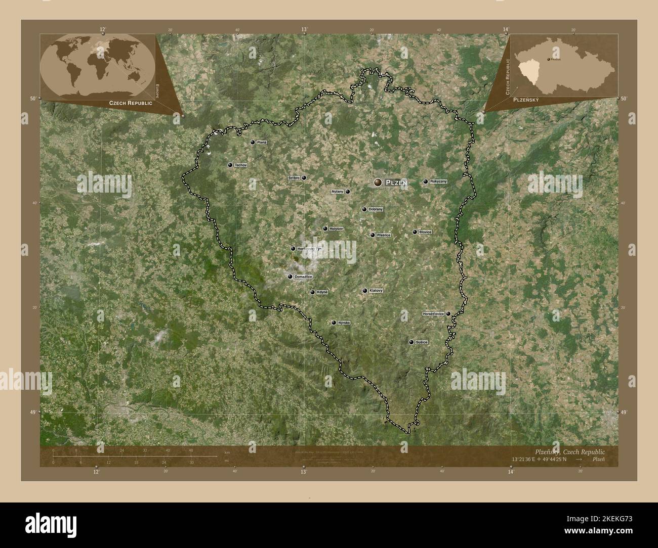 Plzensky, region of Czech Republic. Low resolution satellite map ...