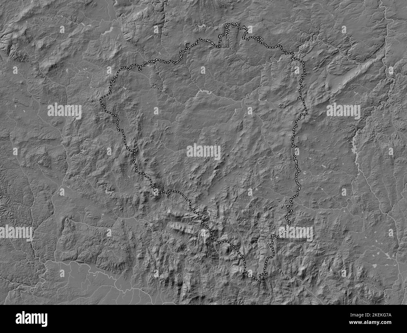 Plzensky, region of Czech Republic. Bilevel elevation map with lakes ...