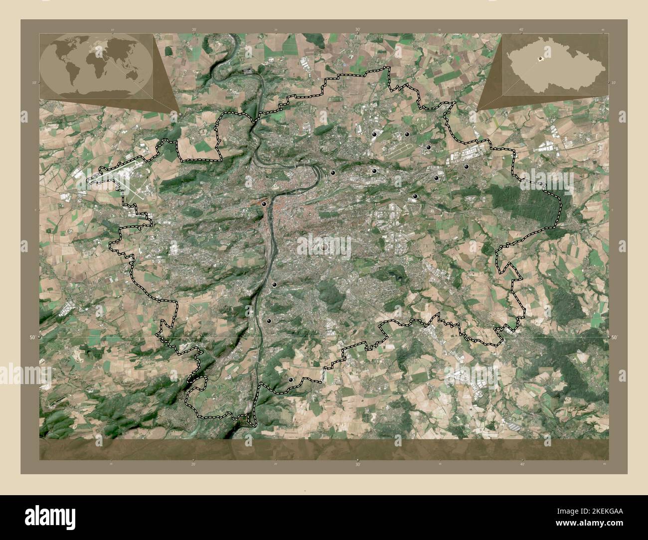 Prague, region of Czech Republic. High resolution satellite map ...
