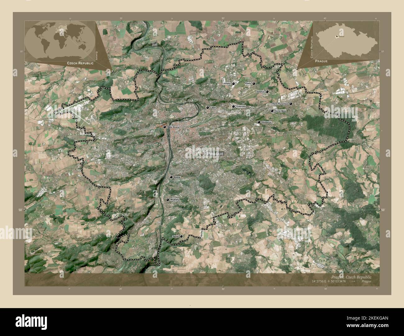 Prague, region of Czech Republic. High resolution satellite map ...