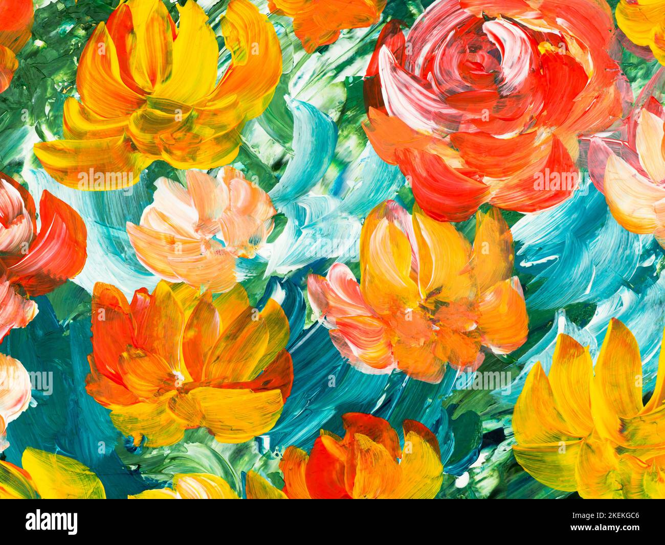 Abstract flowers, original hand drawn, impressionism style, color ...