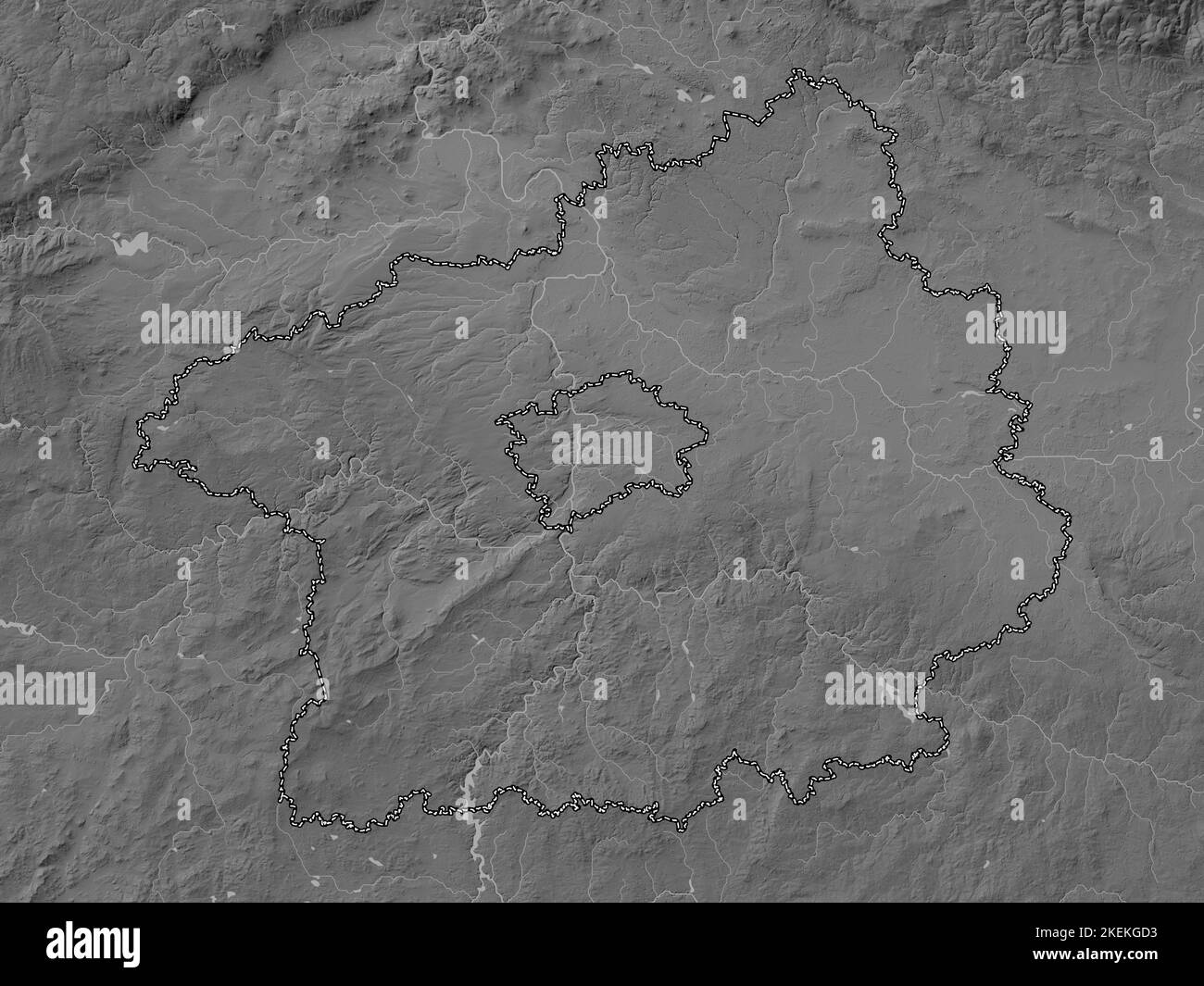 Stredocesky, region of Czech Republic. Grayscale elevation map with ...