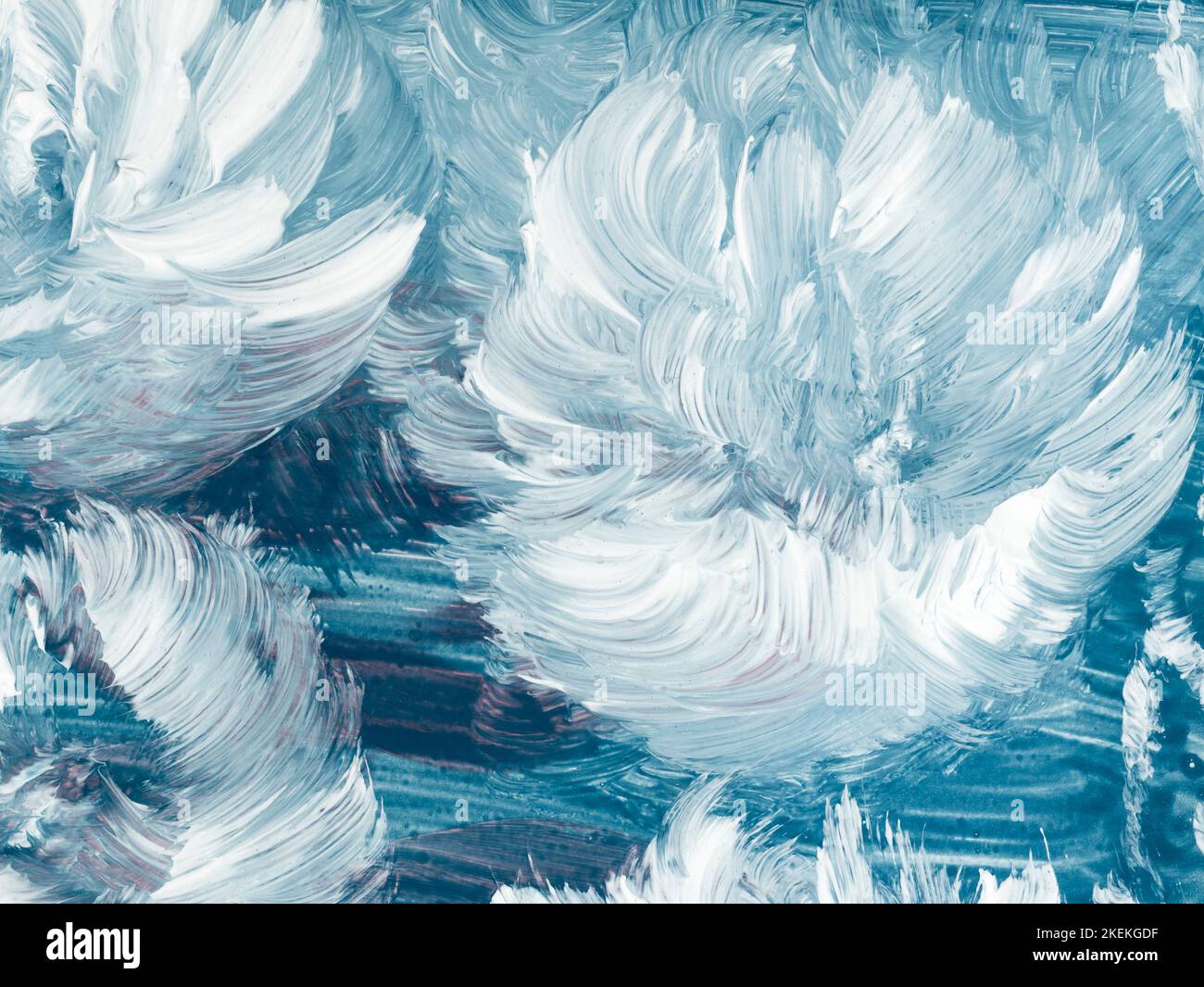 Abstract painting white flowers on blue, original hand drawn ...