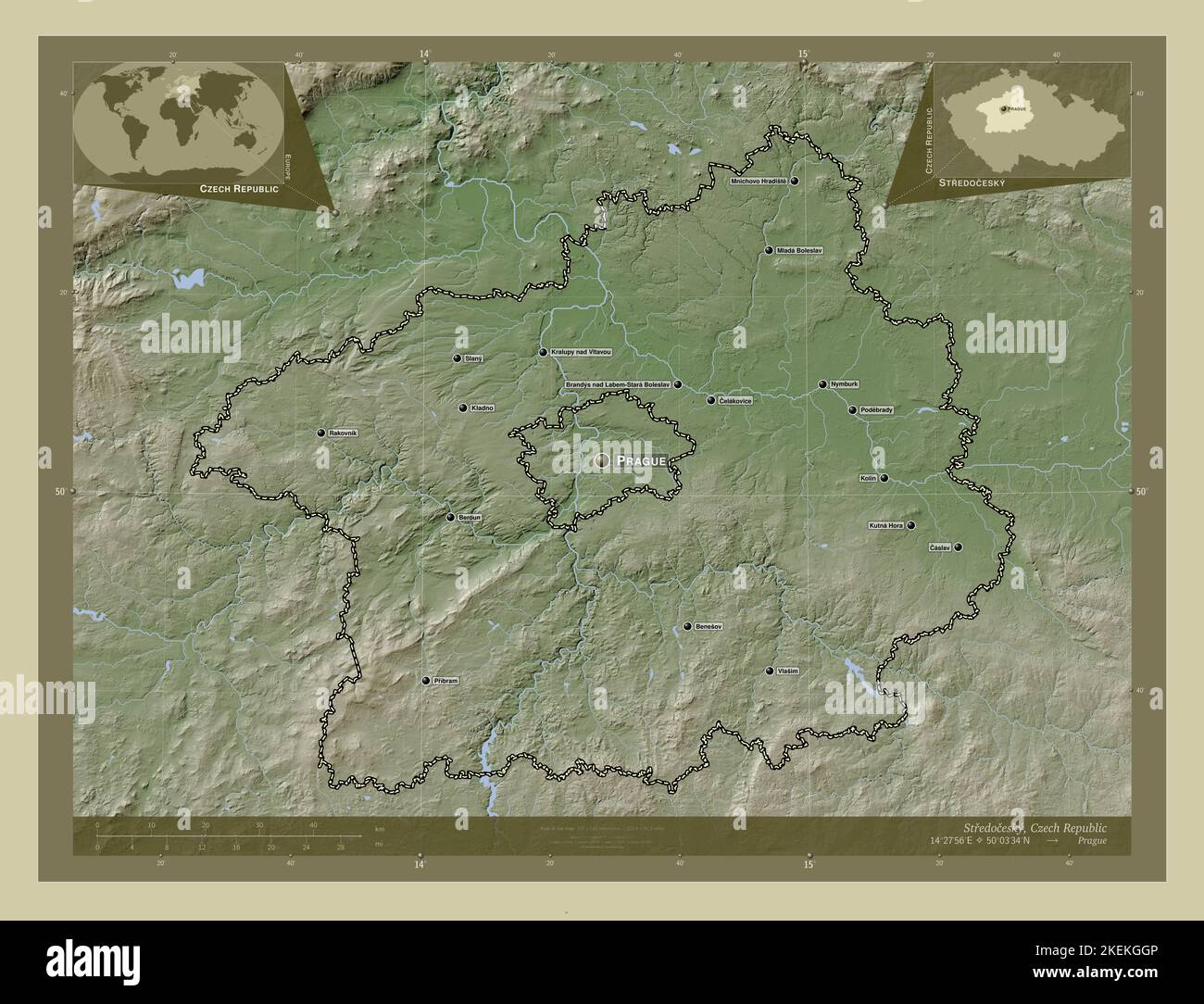 Stredocesky, region of Czech Republic. Elevation map colored in wiki ...