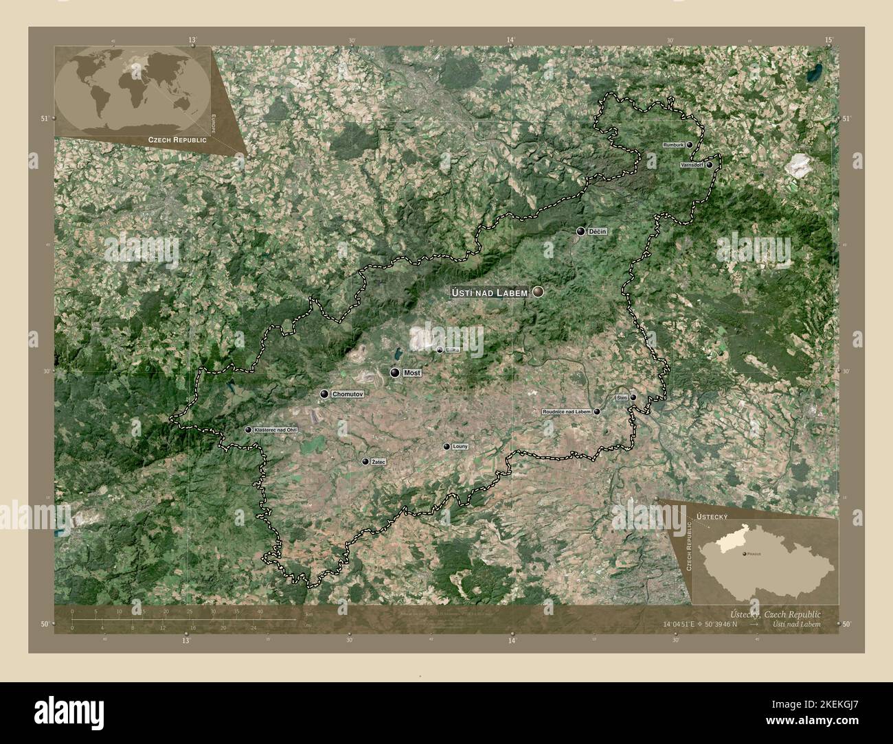 Ustecky, region of Czech Republic. High resolution satellite map ...