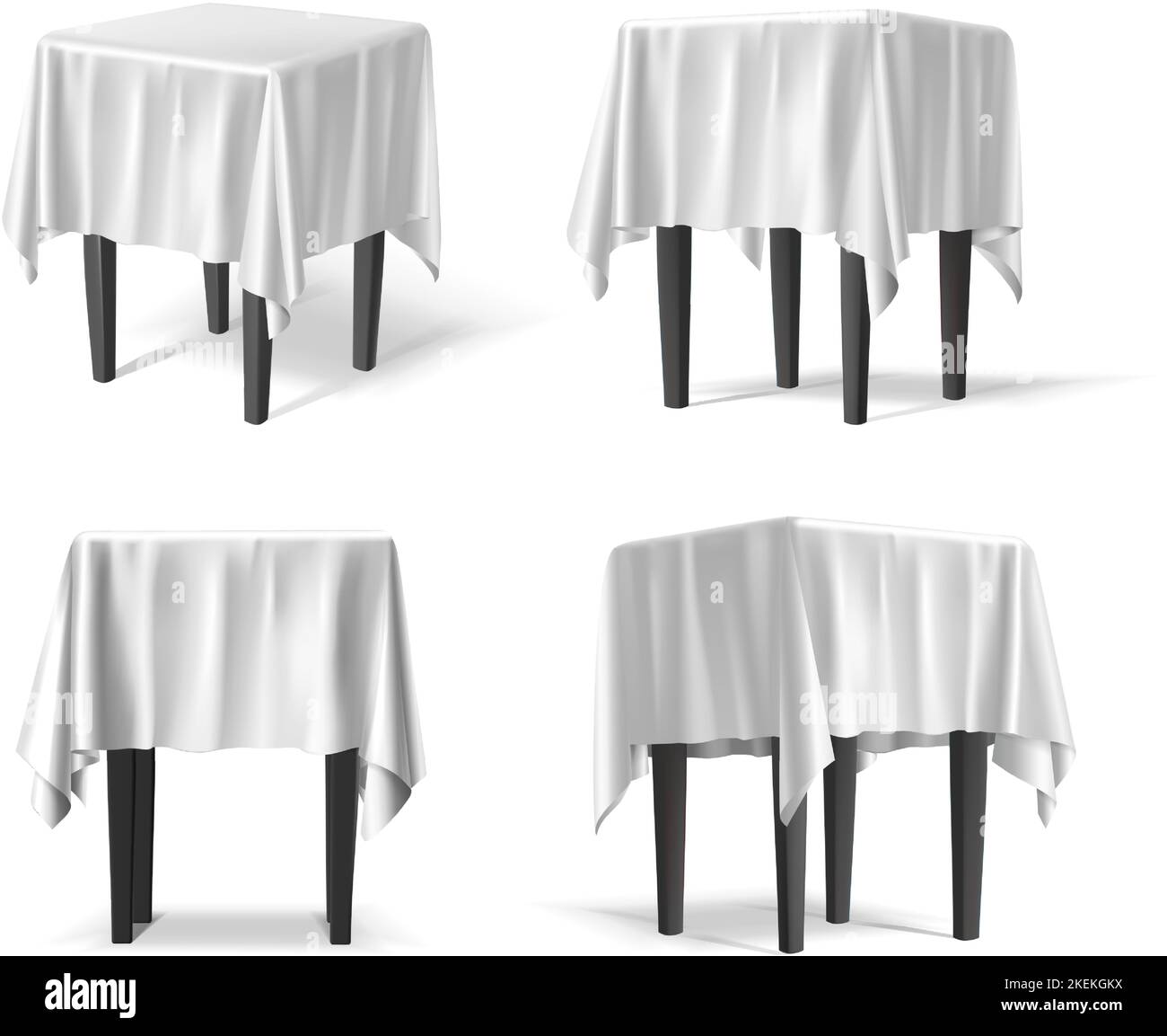 realistic vector icon illustration. Table covered with white cloth ...