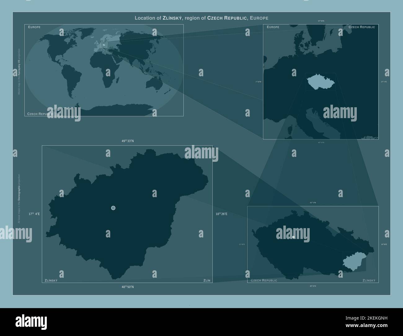 Zlinsky, region of Czech Republic. Diagram showing the location of the ...