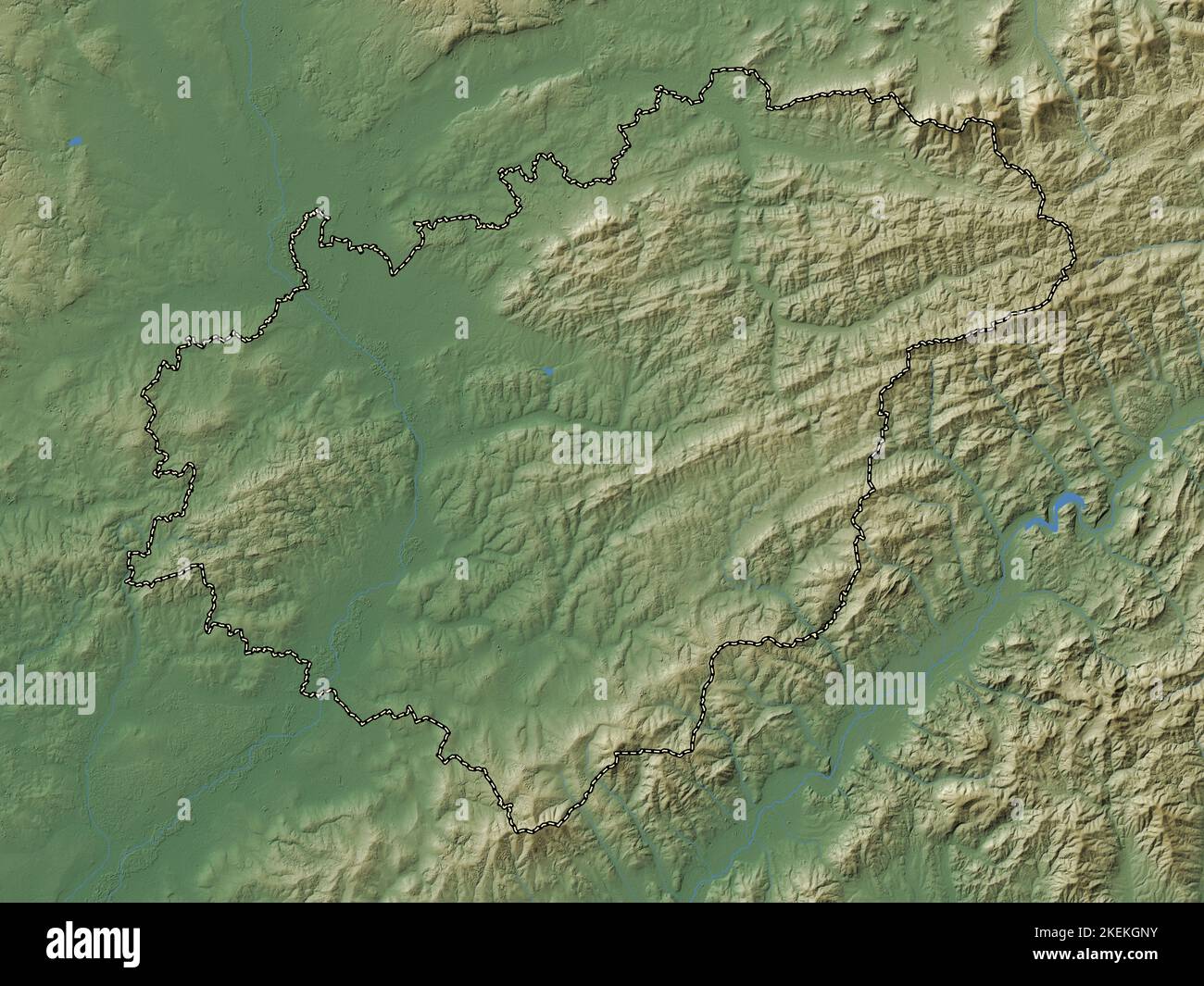 Zlinsky, region of Czech Republic. Colored elevation map with lakes and ...