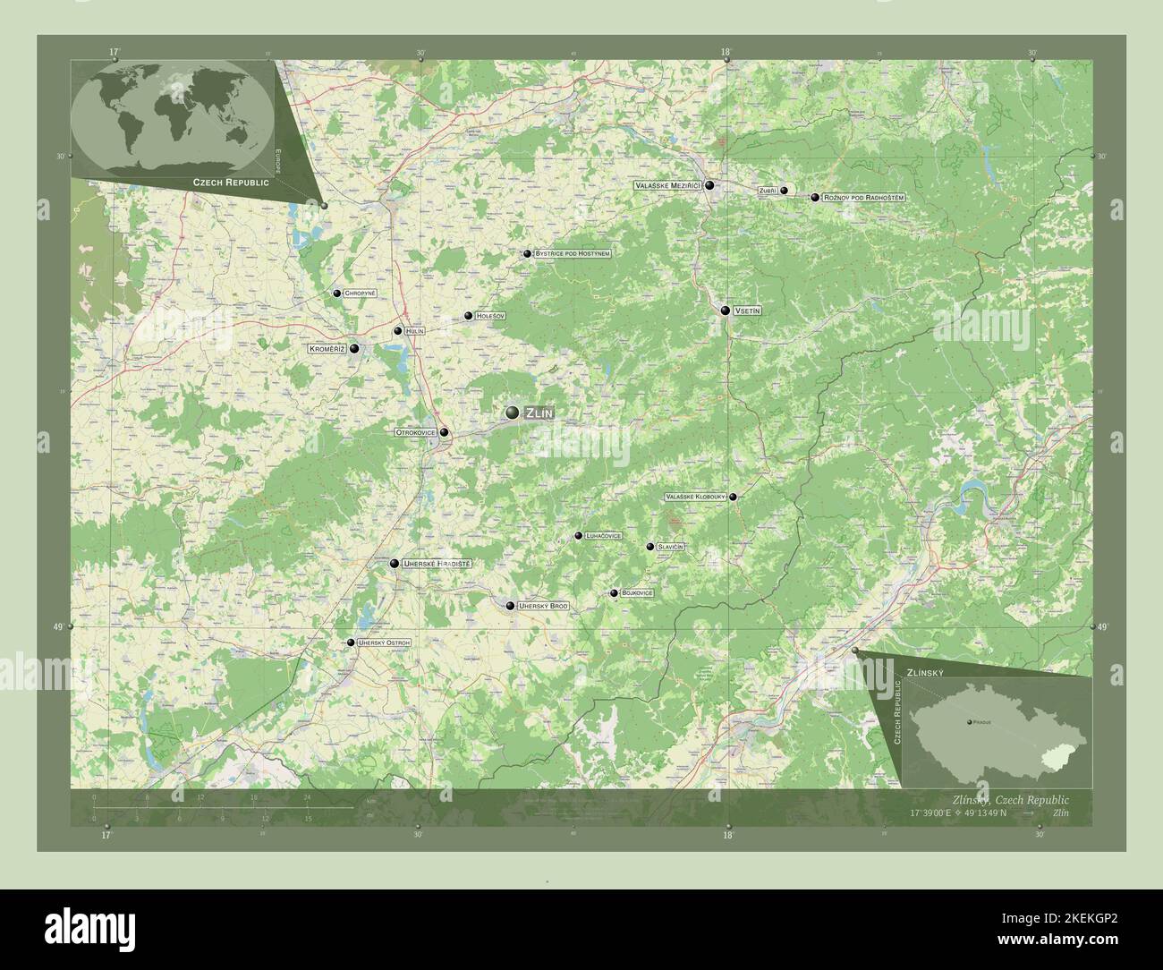Zlinsky, region of Czech Republic. Open Street Map. Locations and names ...