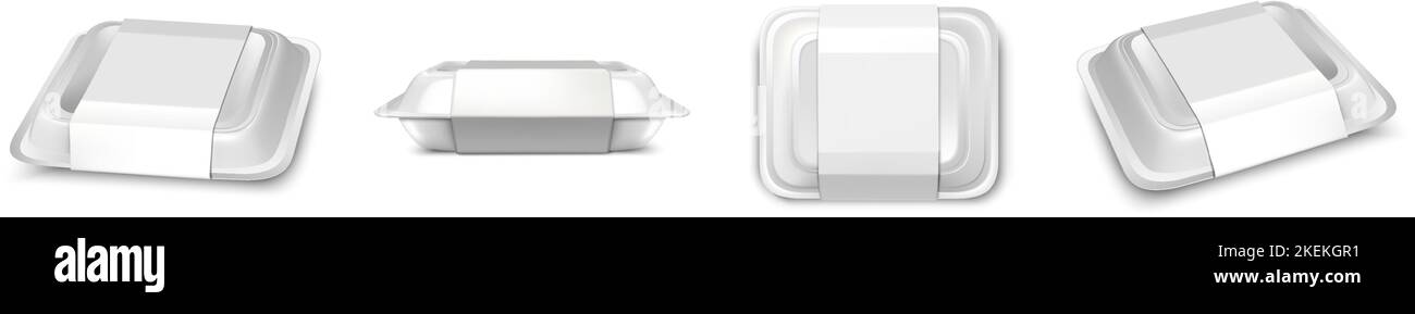 realistic vector icon. Food container mockup. White plastic box in ...