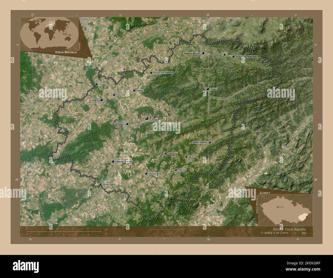 Zlinsky, region of Czech Republic. Low resolution satellite map ...