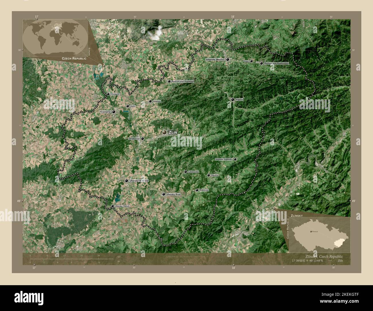 Zlinsky, region of Czech Republic. High resolution satellite map ...