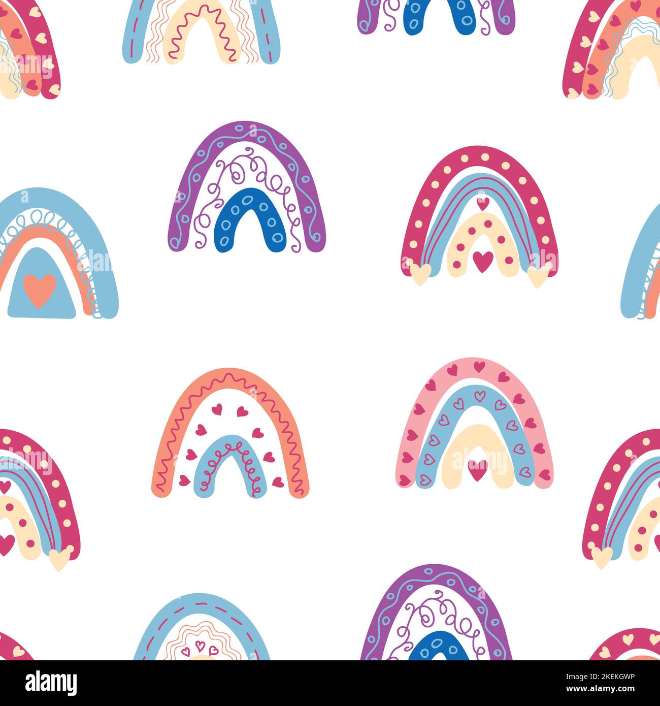 Rainbow seamless pattern in pastel colors. Scandinavian baby hand drawn ...