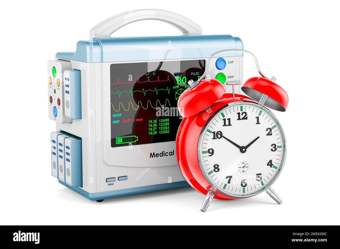 Medical monitor with alarm clock, 3D rendering isolated on white ...