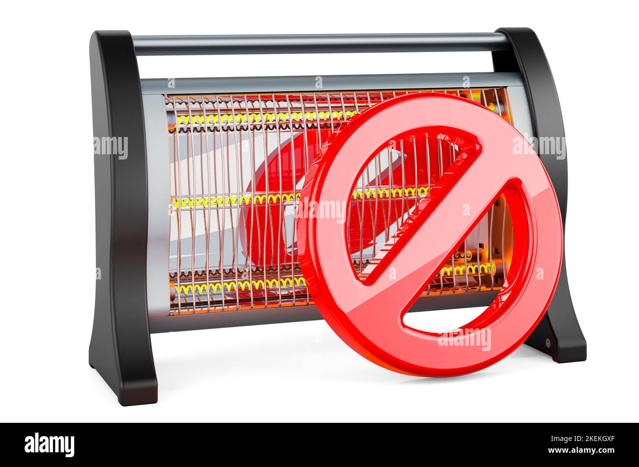Halogen or infrared heater with prohibition sign, 3D rendering isolated ...