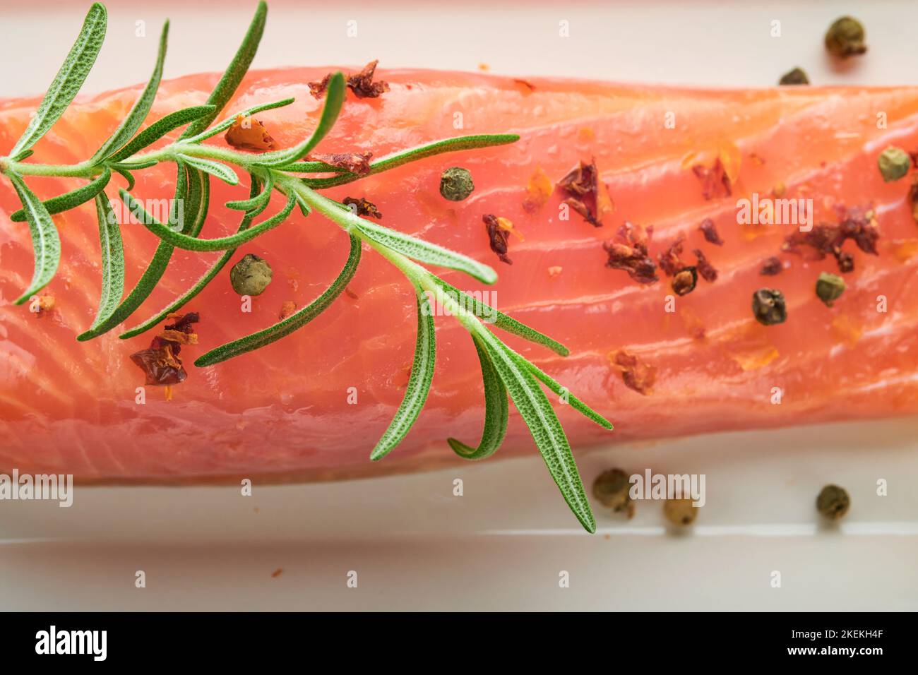Salmon fish piece. Fresh raw salmon fish piece on marble board stand ...