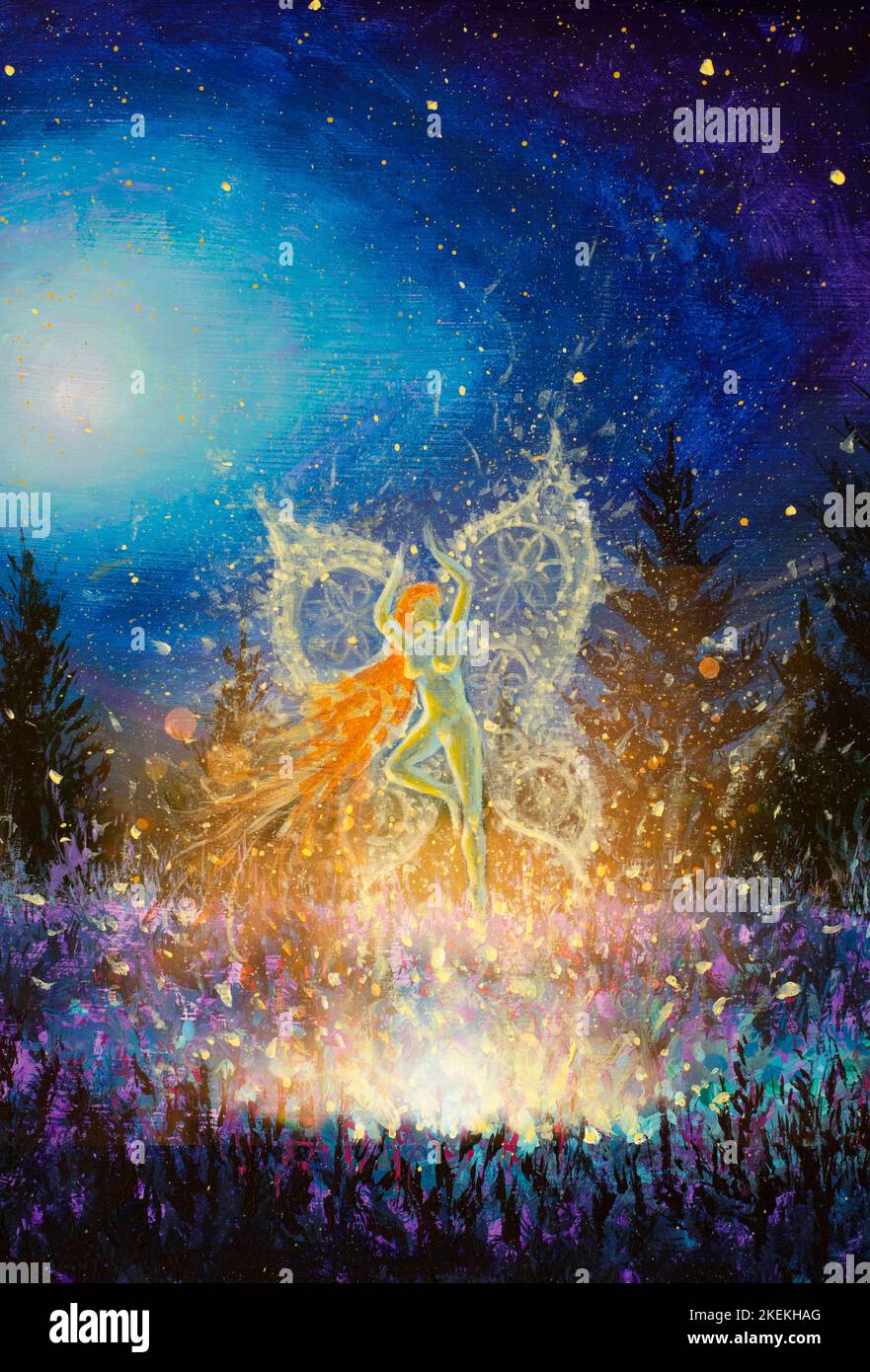 Fantasy art magic artwork acrylic painting glowing night fairy girl ...