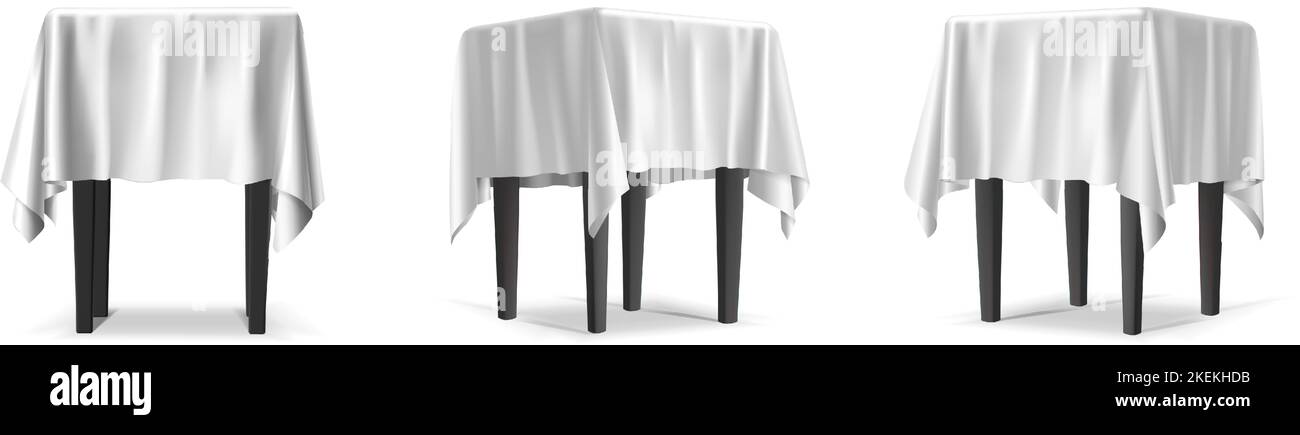 3d realistic vector icon illustration. Table covered with white cloth ...