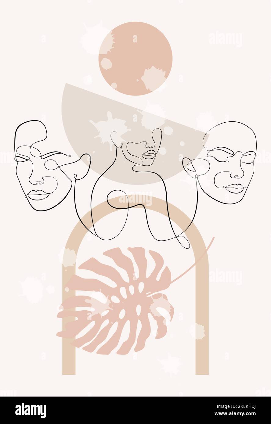 Female faces of the same line. Abstract geometric shapes Stock Vector ...