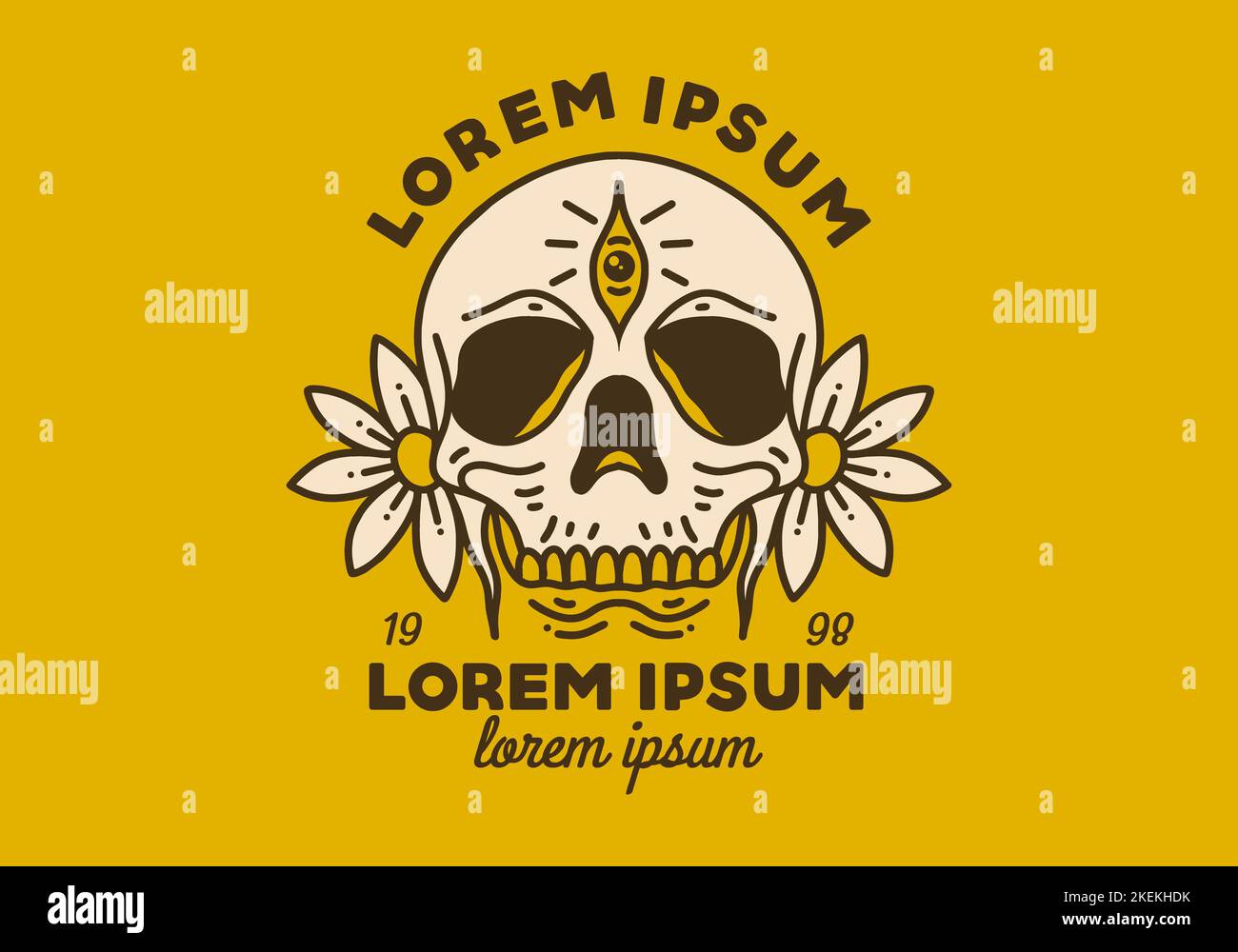 Vintage art illustration design of the skull and flowers Stock Vector ...