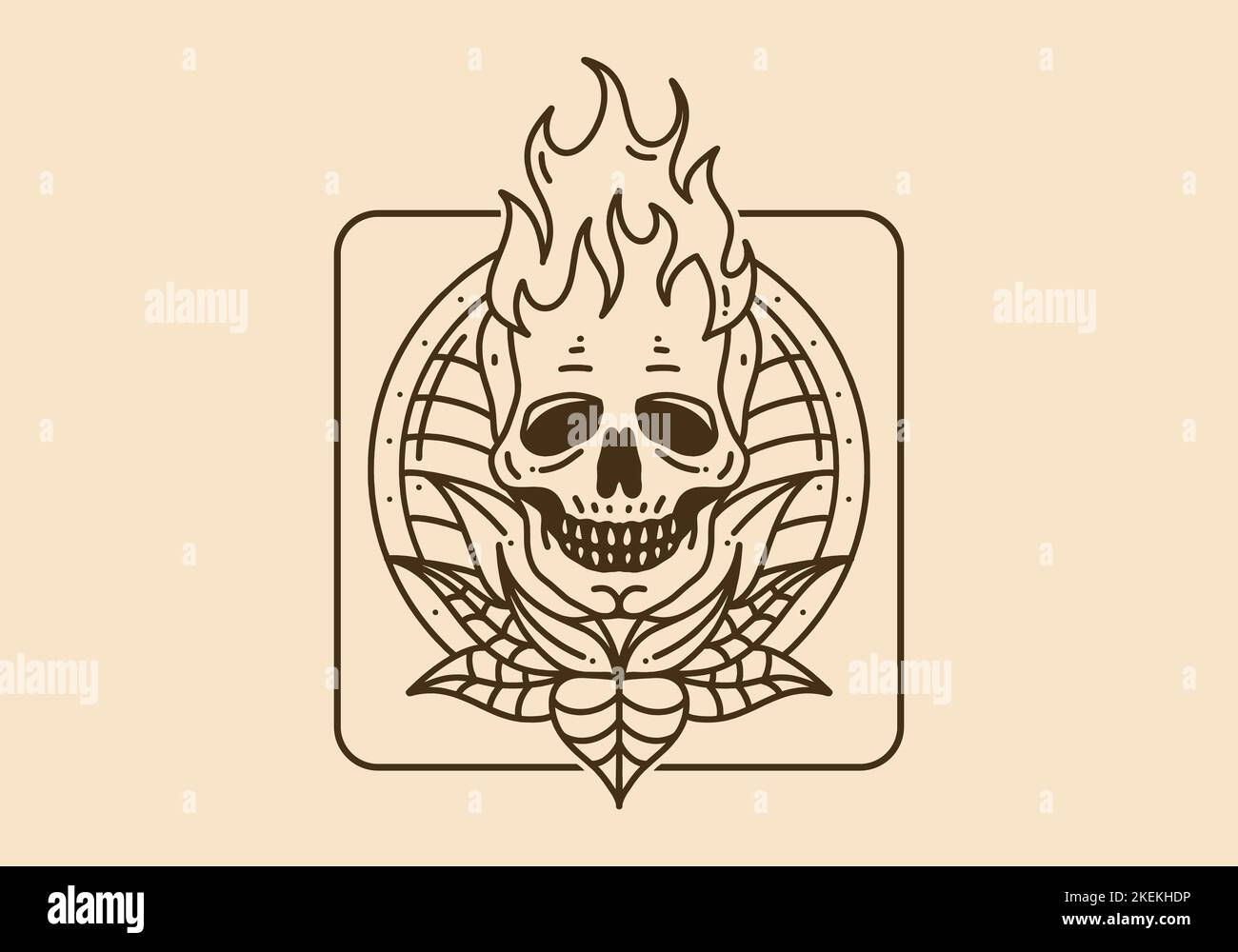 Vintage art illustration design of a skull with fire Stock Vector Image ...