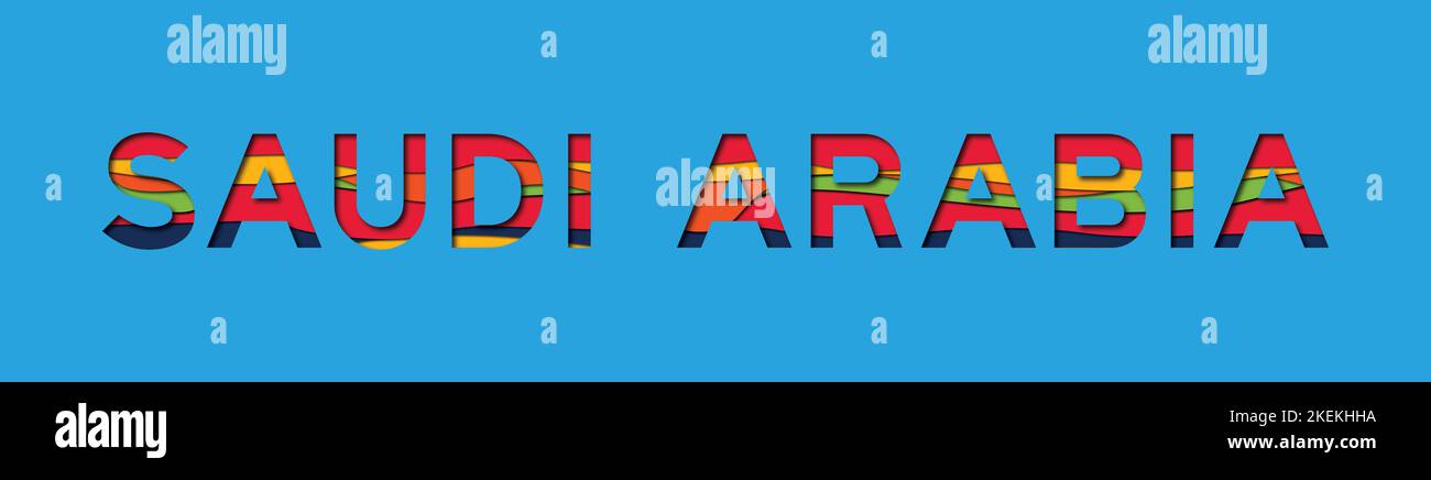 Letter with papercut style in word saudi arabia on blue background ...