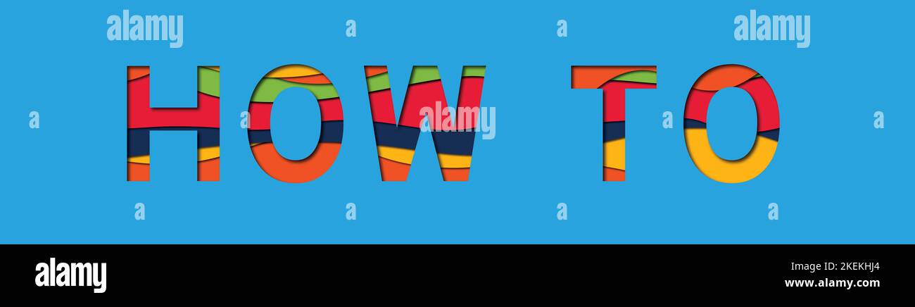Letter with papercut style in word how to on blue background Stock ...