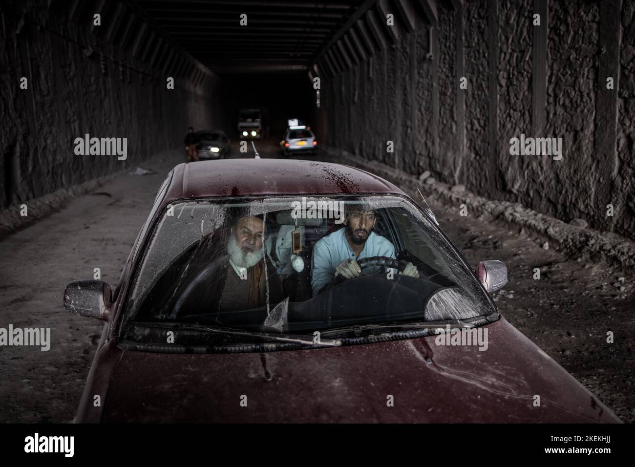 Salang Pass, Afghanistan. 13th Nov, 2022. Two Afghan men drive their ...