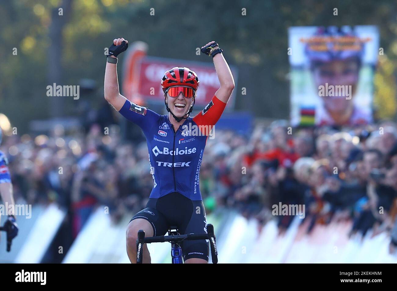 Dutch Shirin van Anrooij celebrates on the finish line as she wins the ...