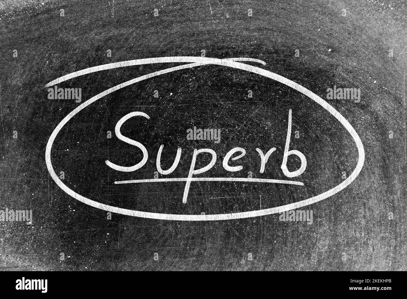 White chalk hand writing in word superb on blackboard background Stock ...
