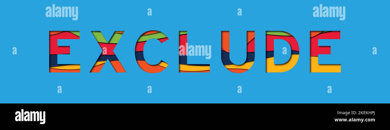 Letter with papercut style in word exclude on blue background Stock ...